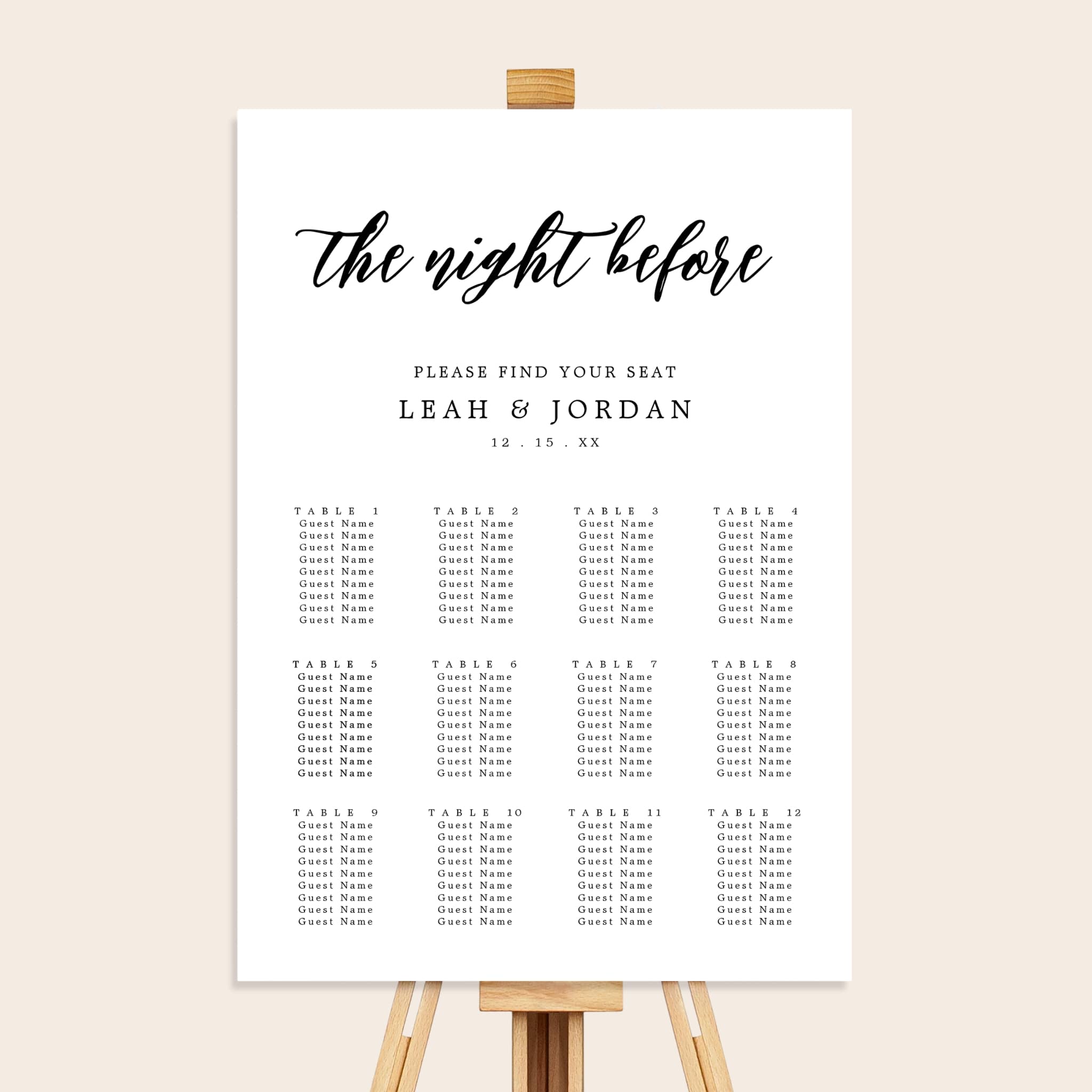 THE NIGHT BEFORE Rehearsal Dinner Seating Chart – MILKY PAPERIE
