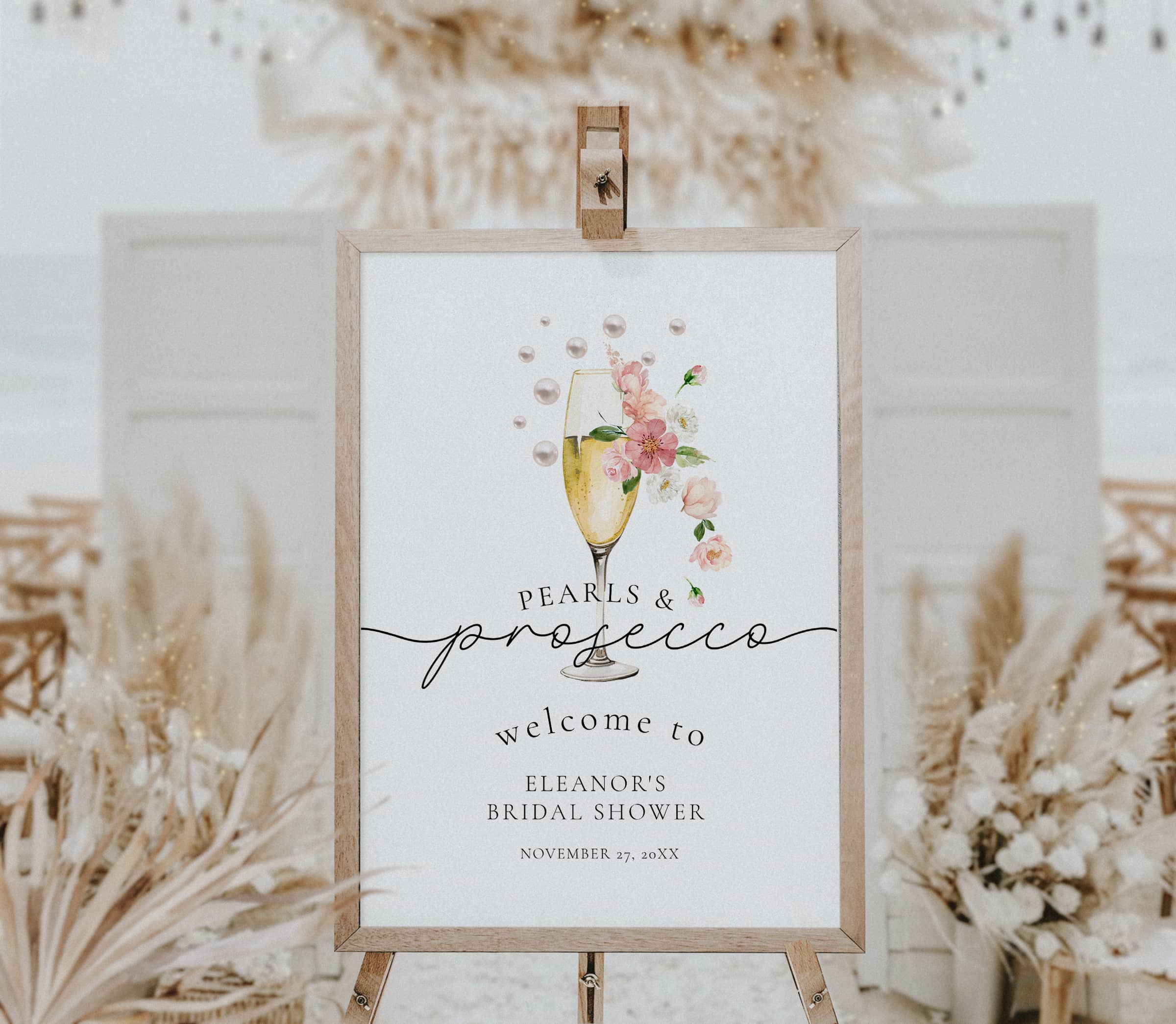 FLORAL PEARLS & PROSECCO Bridal Shower Welcome Sign – MILKY PAPERIE